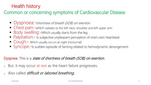 Cardio vascular system (cvs) examination | PPTX