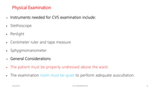 Cardio vascular system (cvs) examination | PPTX