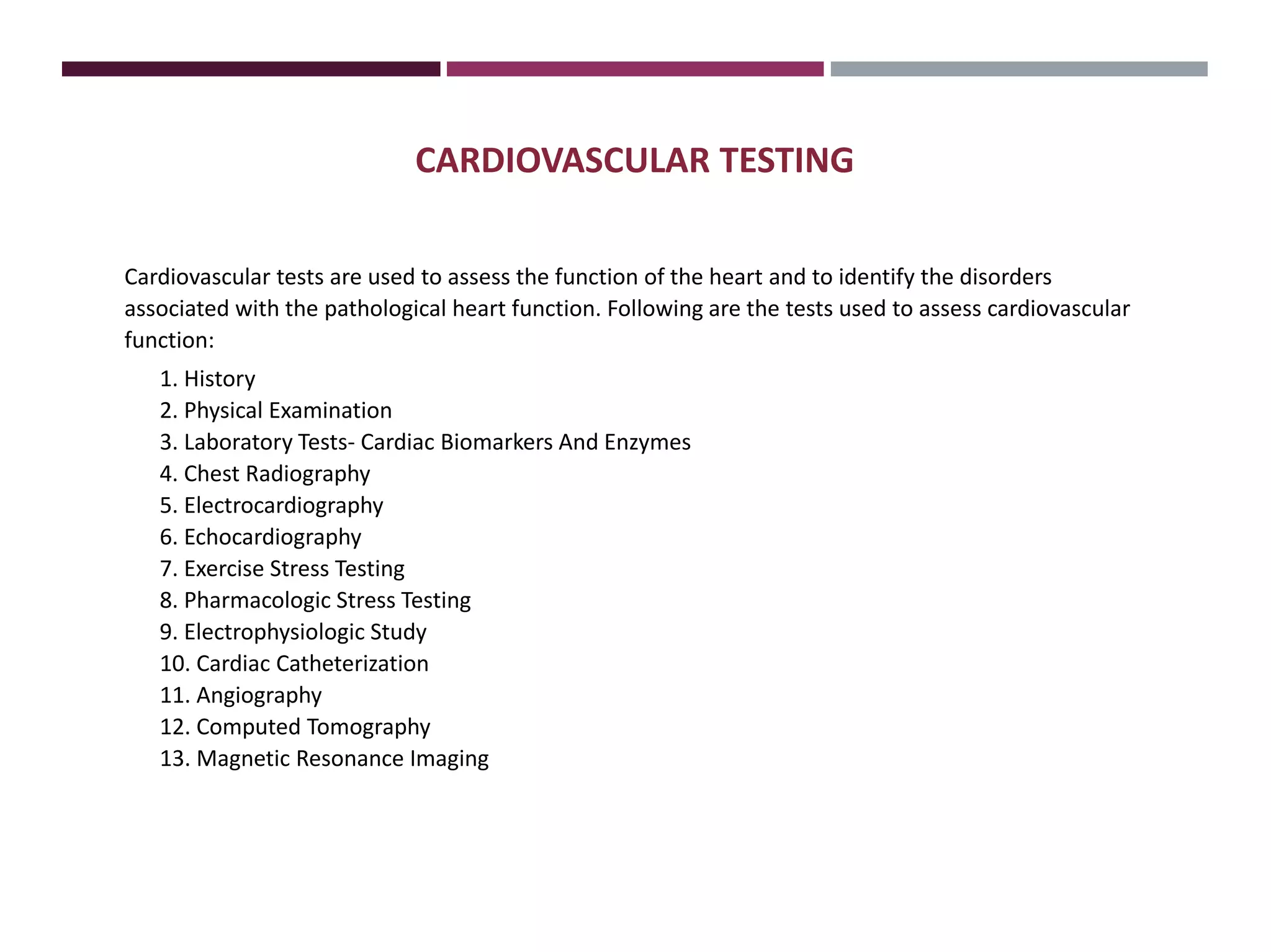 Cardiovascular tests | PPTX