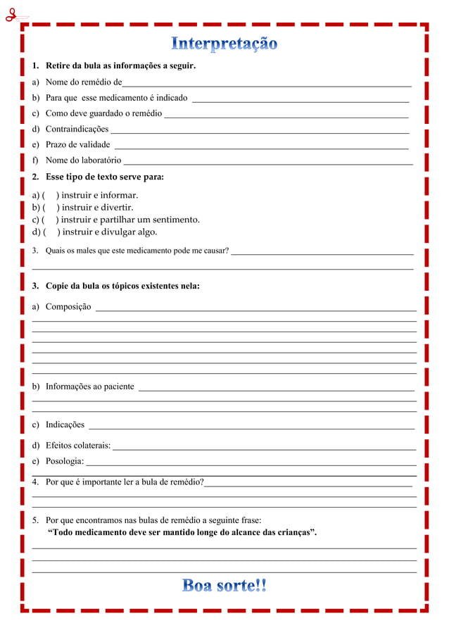 Gênero textual: Cardápio e bula de remédio