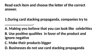 CARD STACKING ppt. Propaganda Lesson Grade 6pptx | PPTX