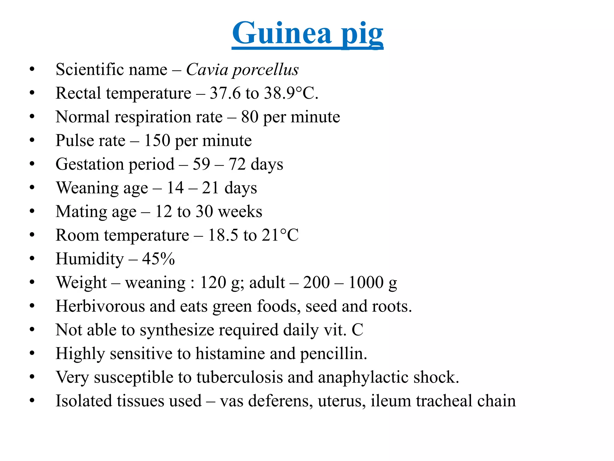 Care and handling of laboratory animals – rabbit, guinea pig | PPTX