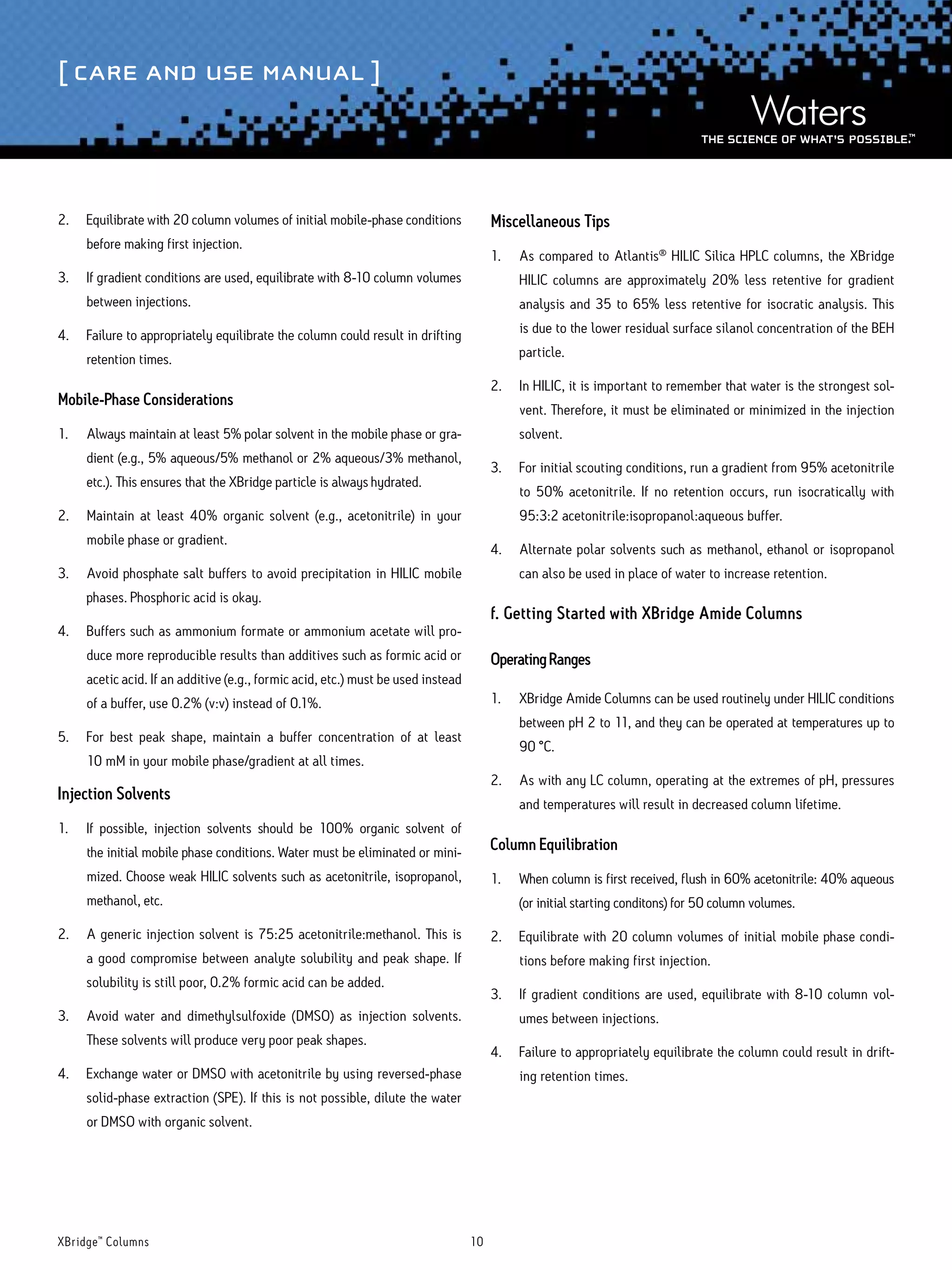 Care and use manual waters x bridge columns | PDF