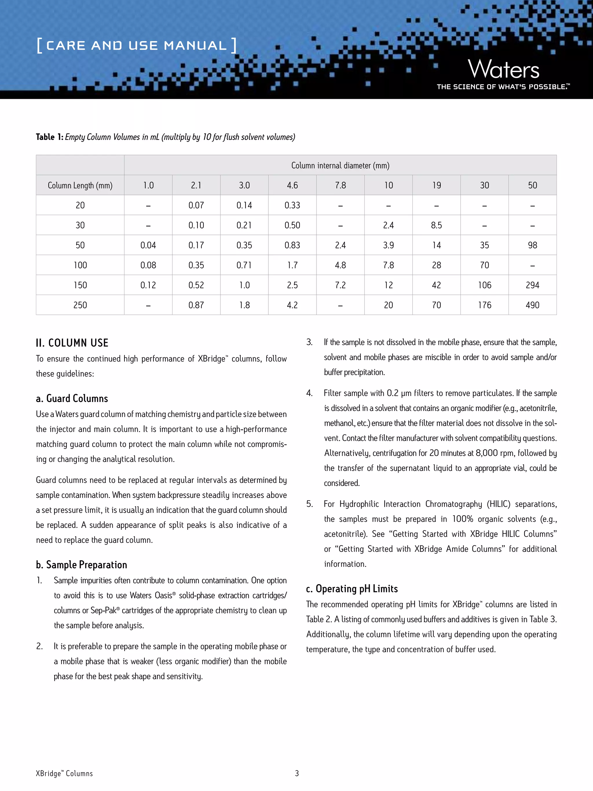 Care and use manual waters x bridge columns | PDF