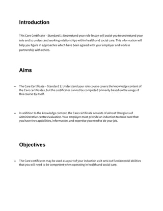 Care certificate standard 1 | PDF