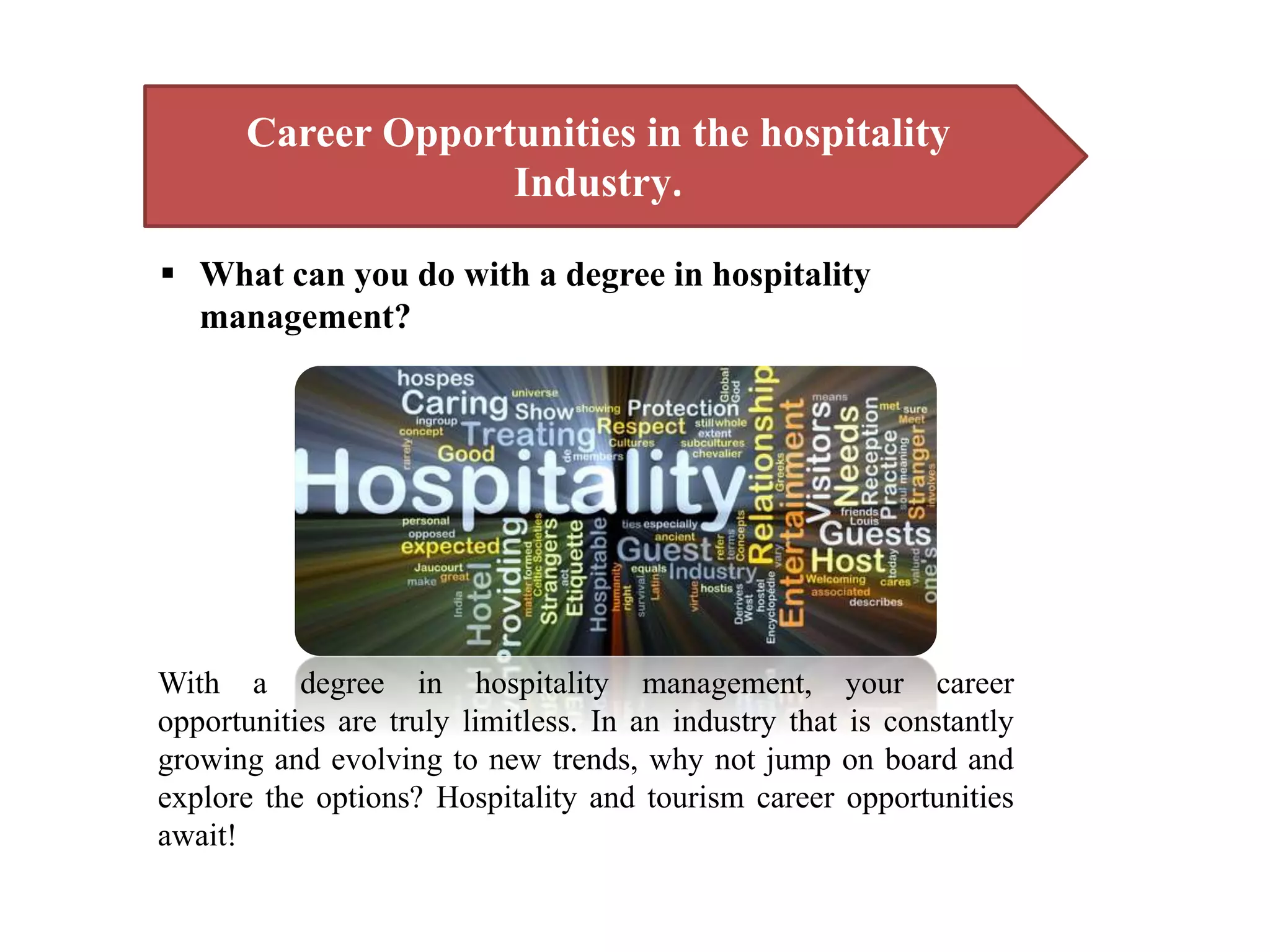 Career opportunities in the hospitality industry. | PPTX