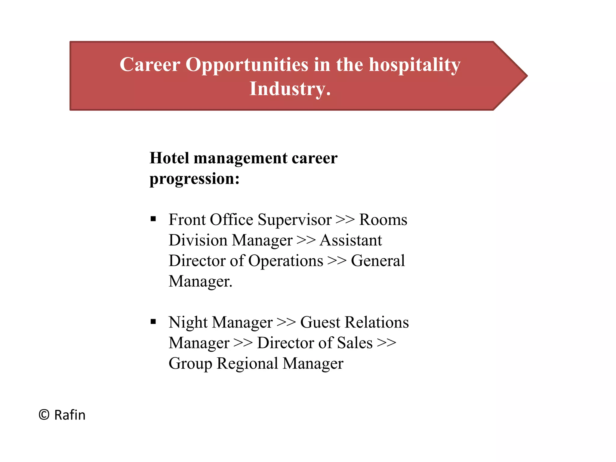 Career opportunities in the hospitality industry. | PPTX