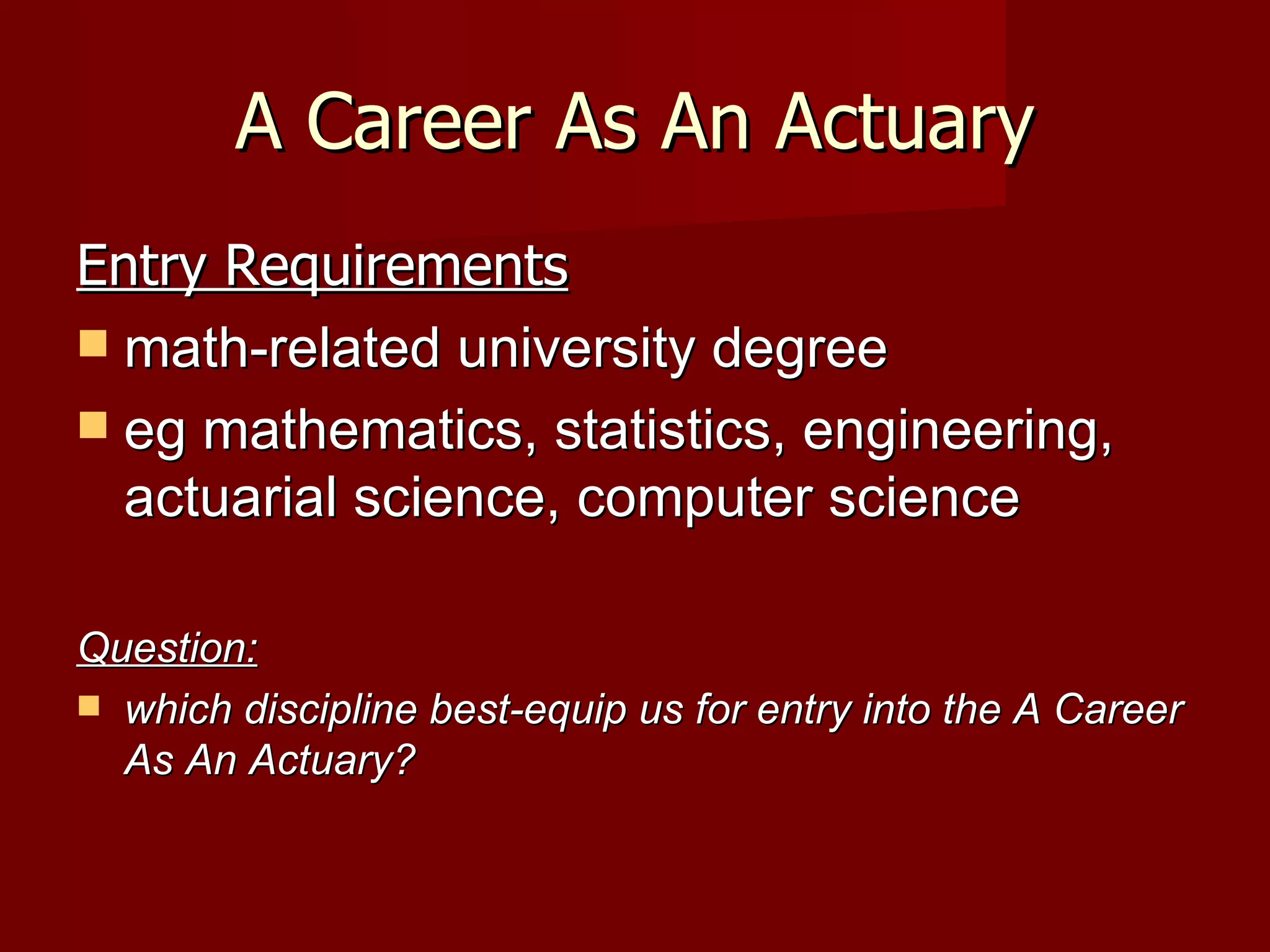 a Career as an Actuary | PPT