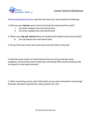 Career Interest Worksheet | PDF | Career Advice | Careers
