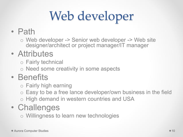 Career paths in ICT | PPTX | IT and Internet Support | Internet