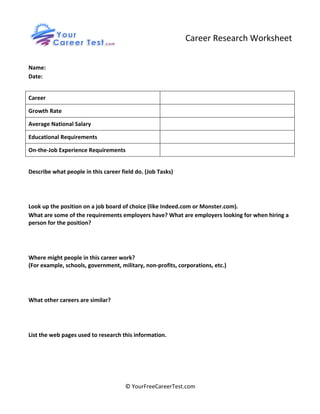 Career Research Worksheet | PDF