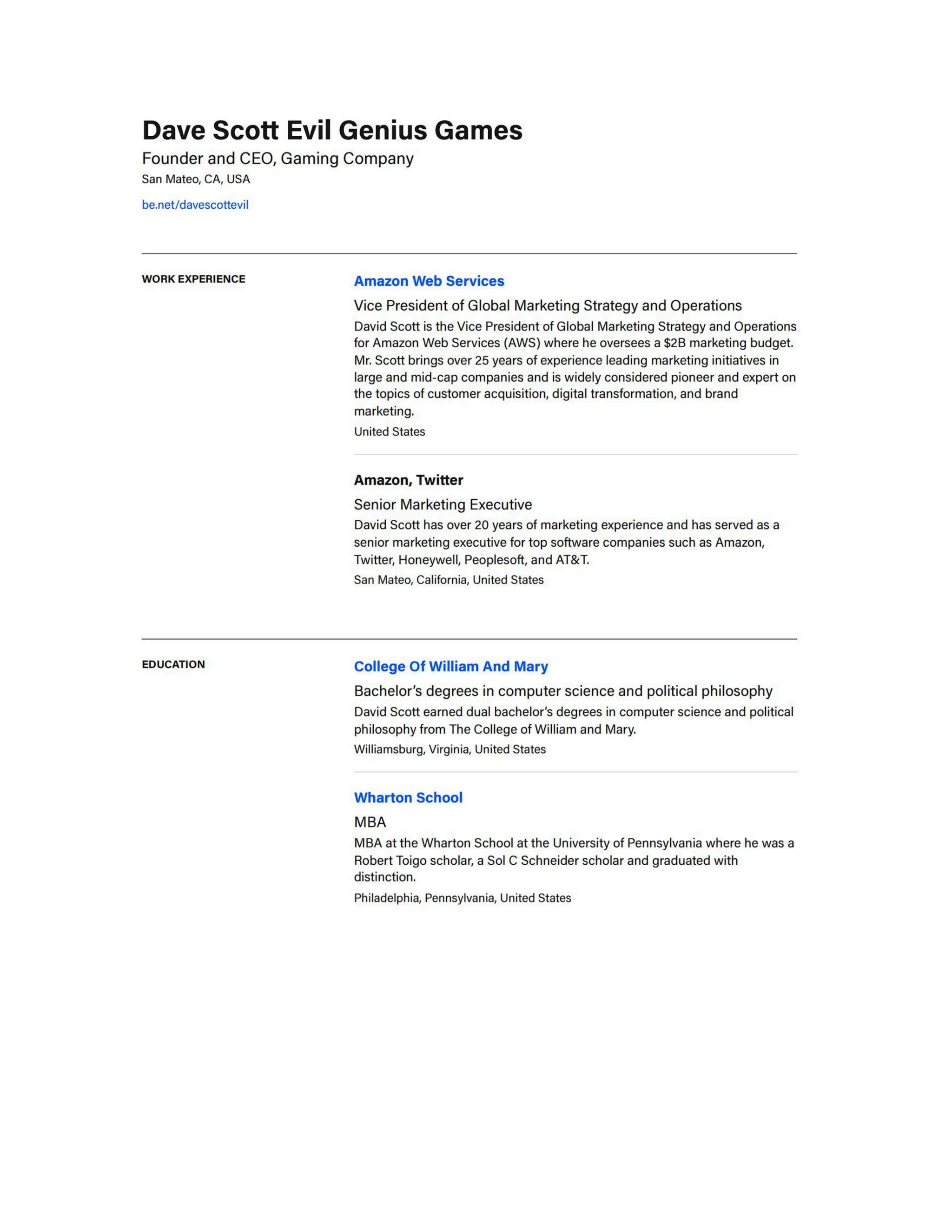 Career and history of Dave Scott Evil Genius Games | PDF