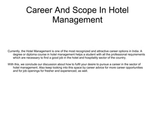 Career and scope in hotel management | PPT
