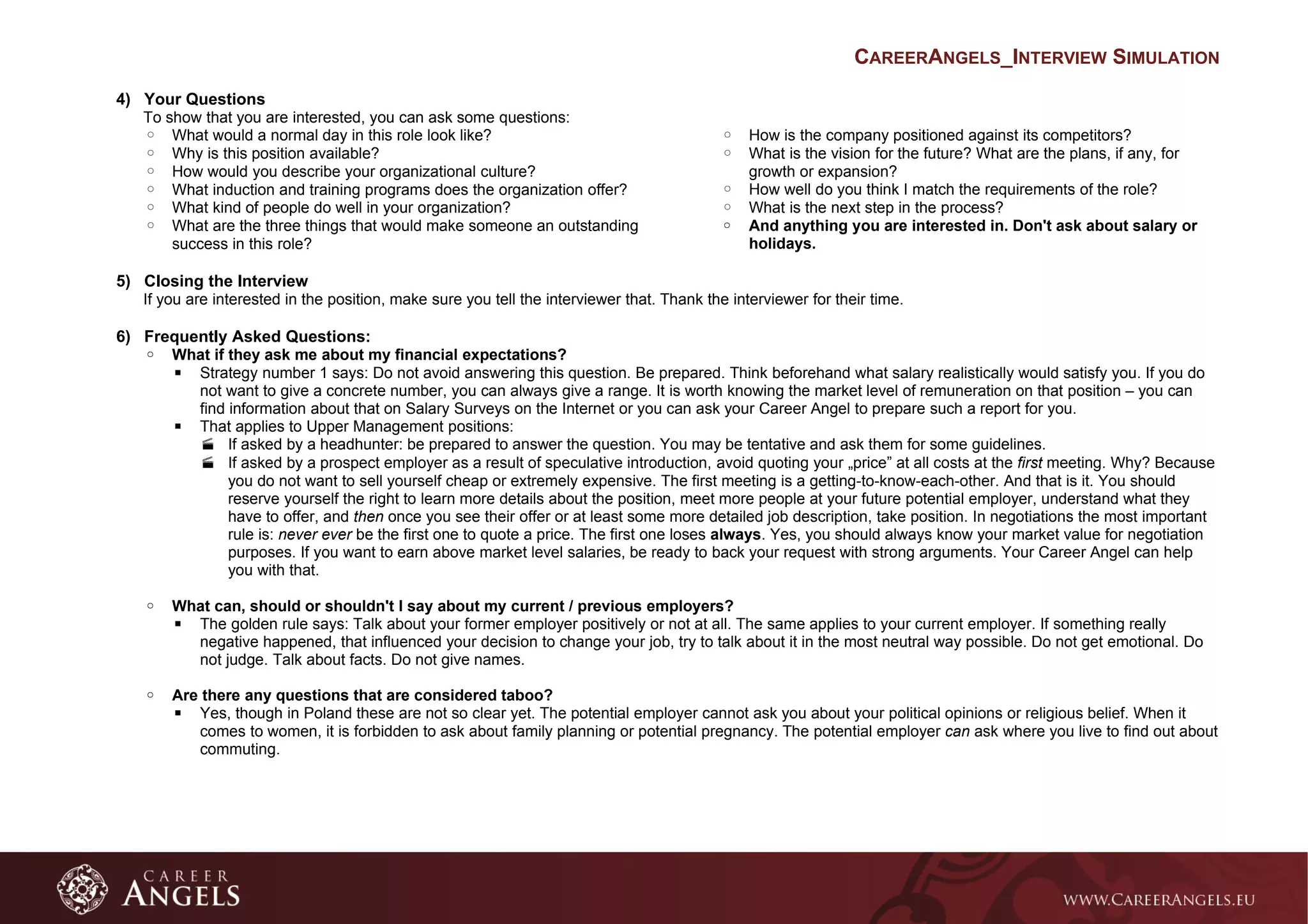 Career Angels Interview Guide 2019 | PDF