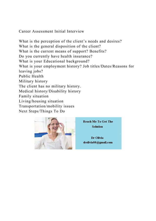 Career Assessment Initial InterviewWhat is the perception of t.docx