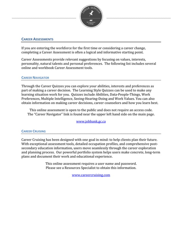Complete Your Own Career Assessment. | PDF | Resume Writing and Advice ...