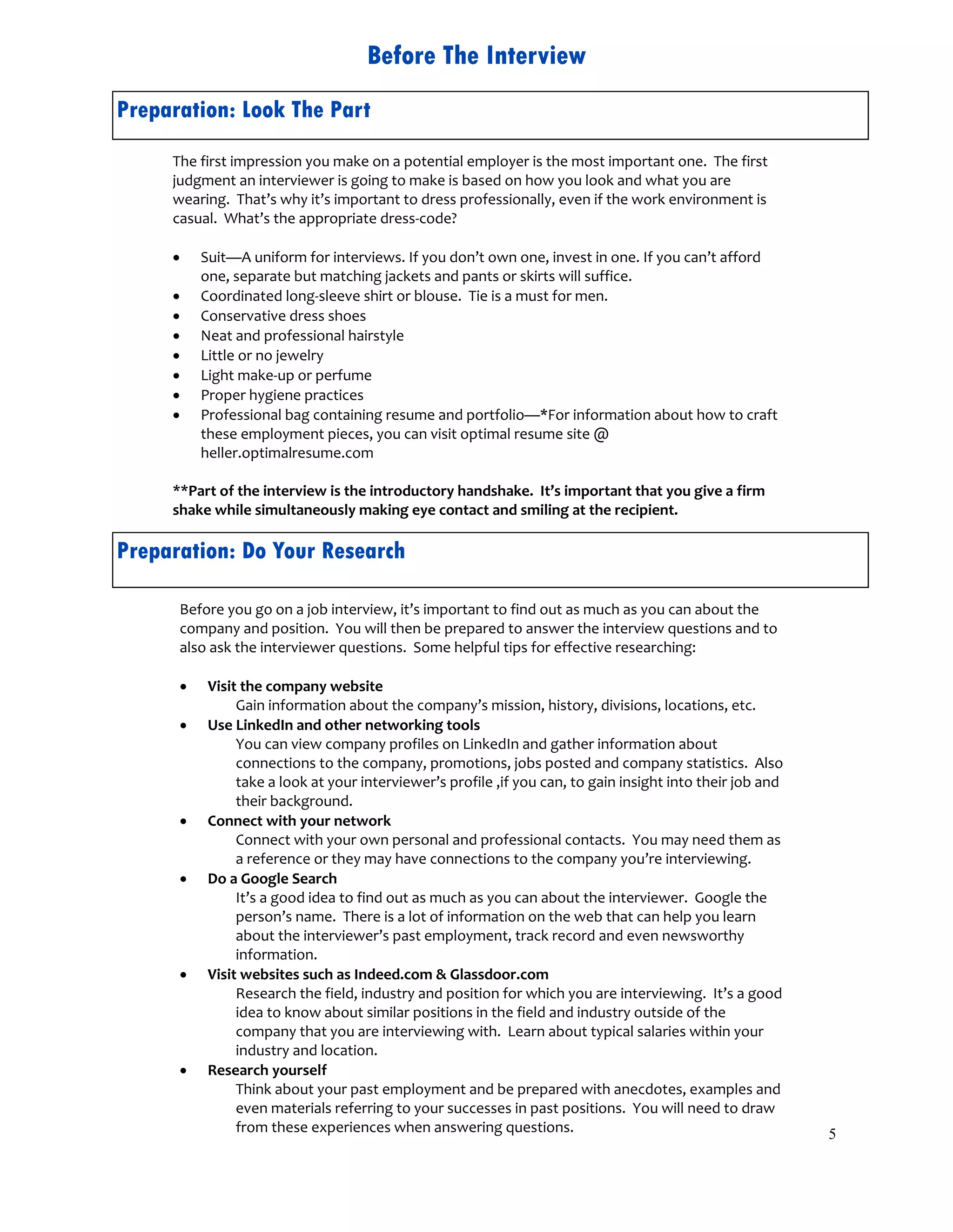 Career brief the interview, the first impression | PDF
