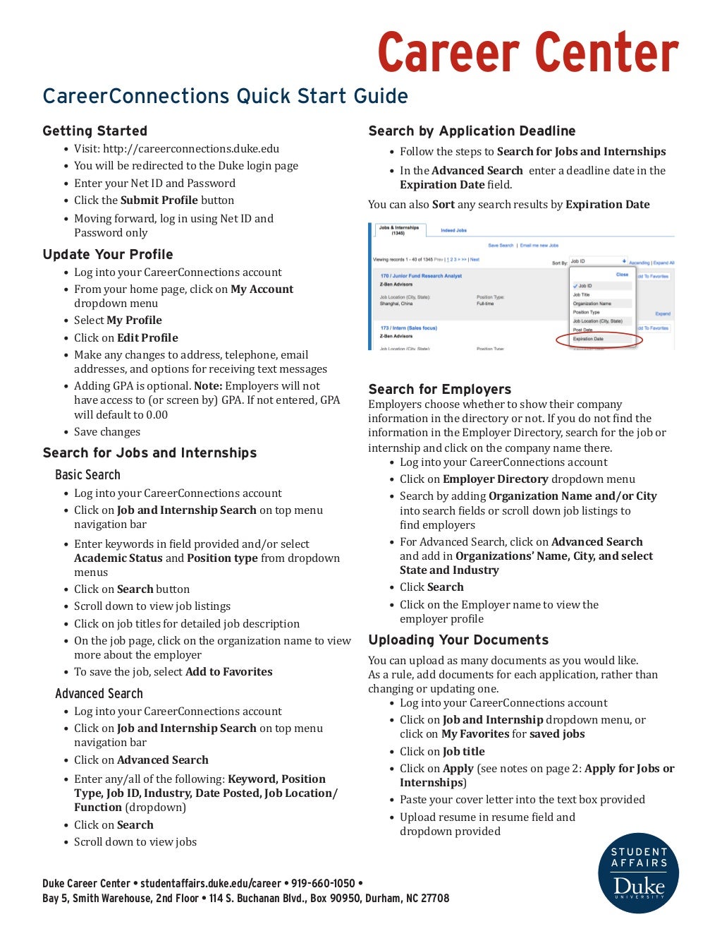 CareerConnections Quick Start guide