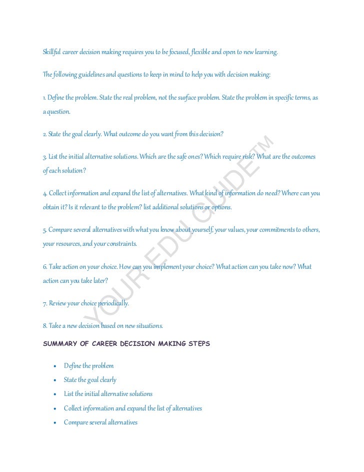 Career decision making steps