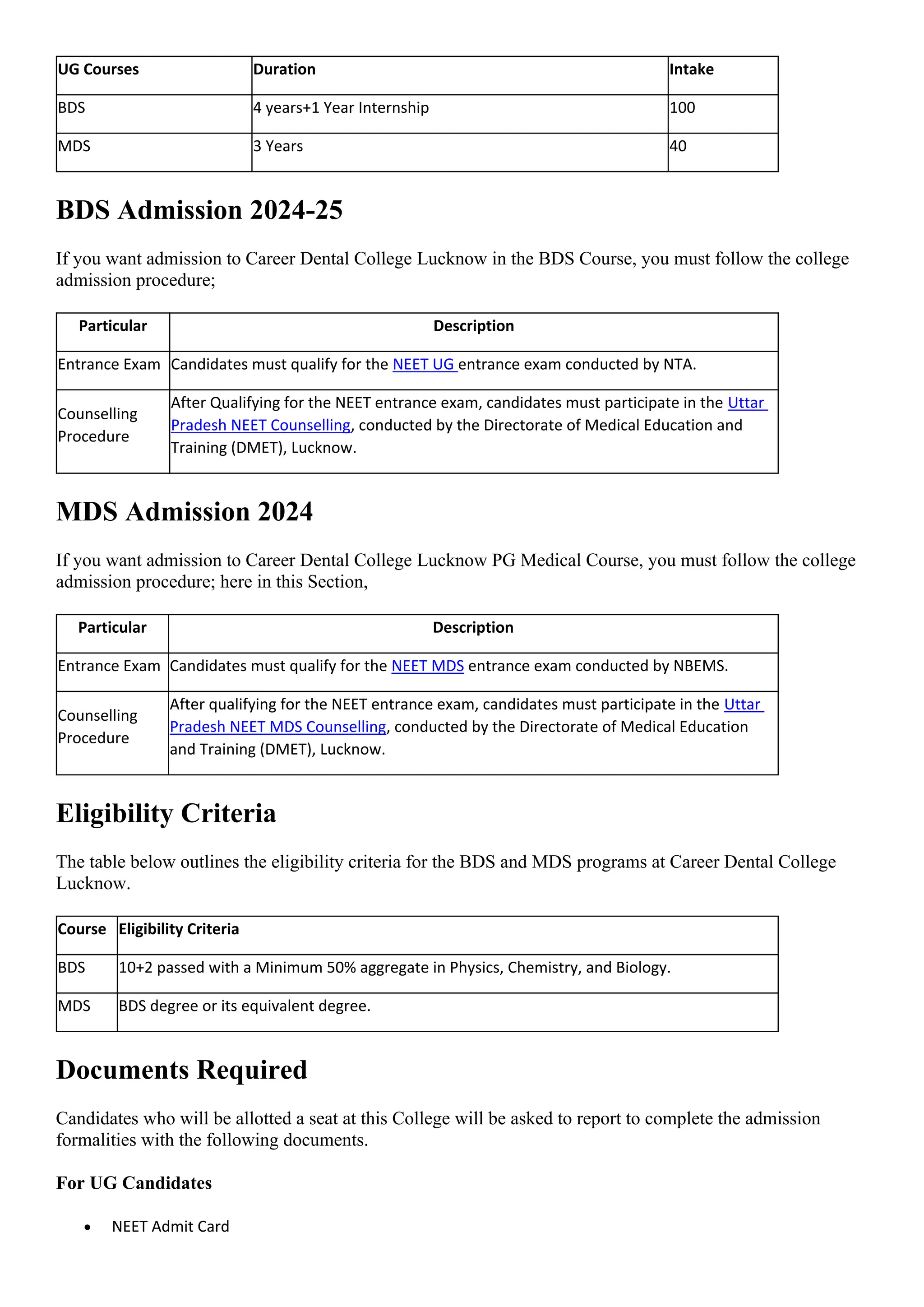 Career Dental College Lucknow 2024-25: Cut off, Fees, Courses, Intake ...