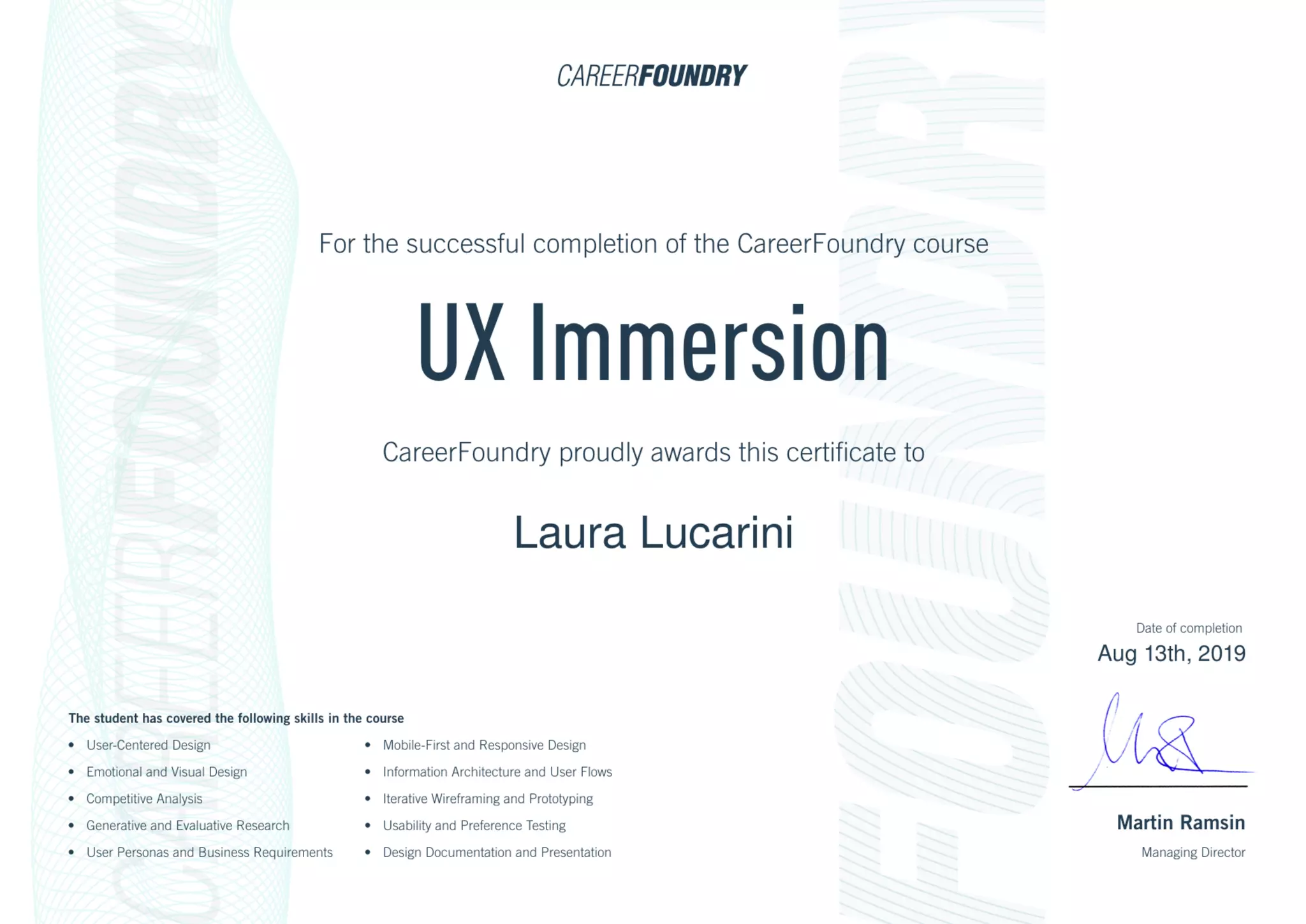 Ux Immersion certificate Laura Lucarini | PPT