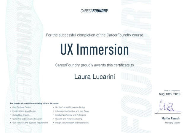 Ux Immersion certificate Laura Lucarini | PPT