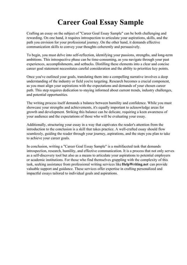Career Goal Essay Sample. The Significance of SMART Goals: Essay ...