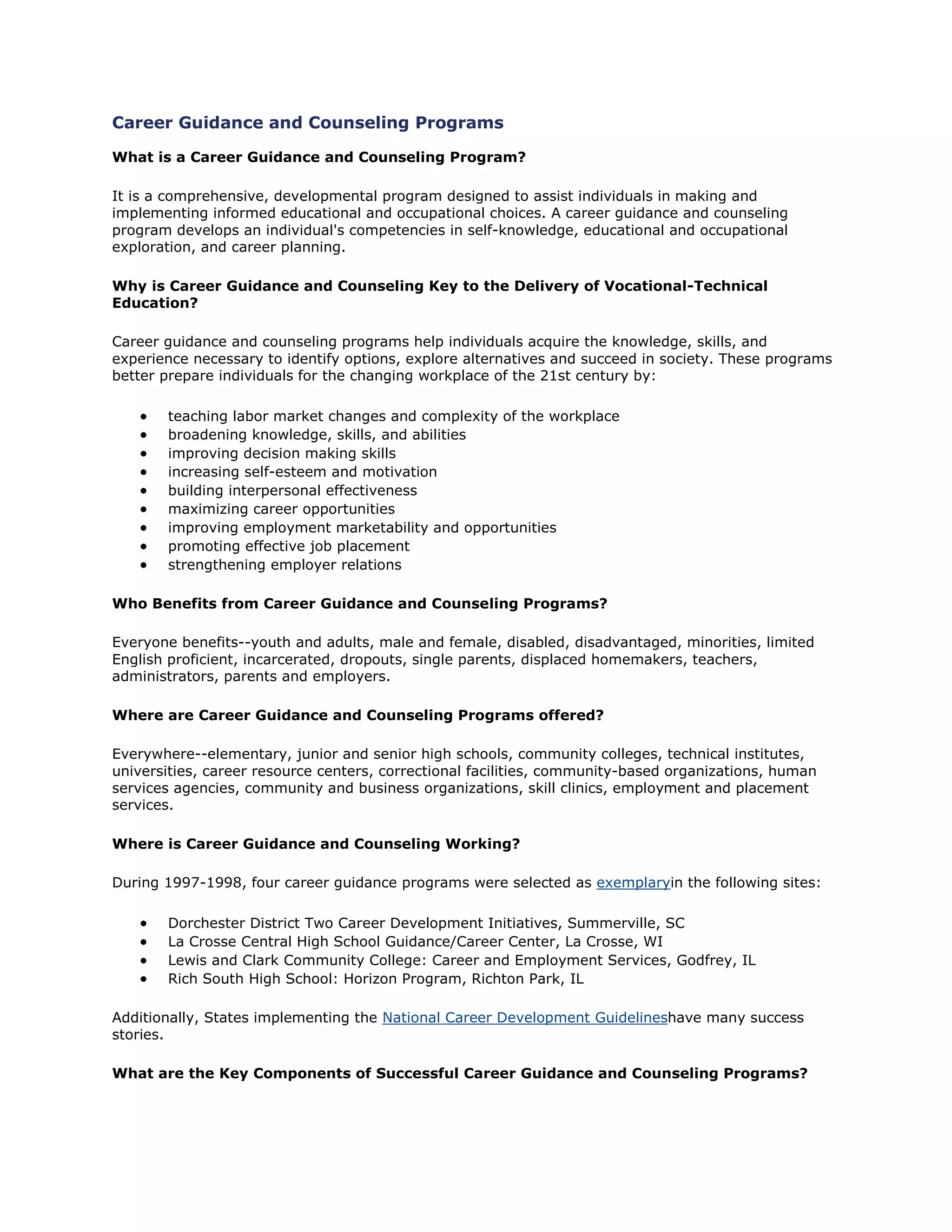 Career guidance and counseling programs | PDF