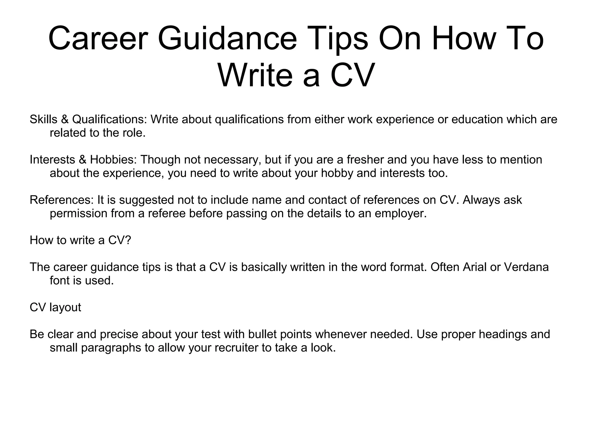 Career guidance tips on how to write a cv | PPT