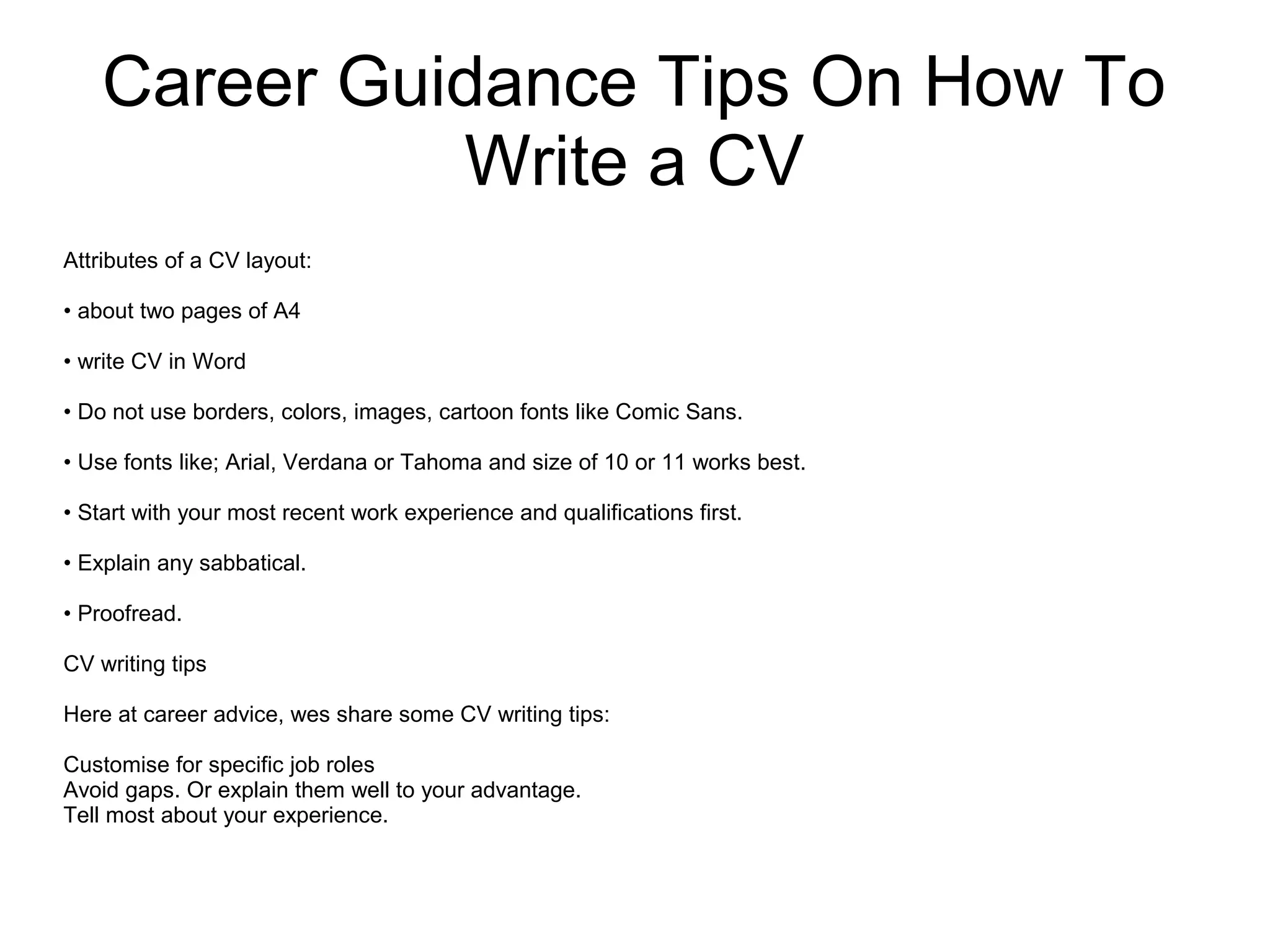 Career guidance tips on how to write a cv | PPT