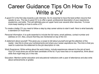 Career guidance tips on how to write a cv | PPT