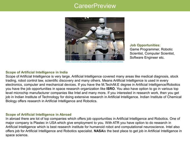 Career in artificial inteligence | PPSX | Robotics | Technology & Computing