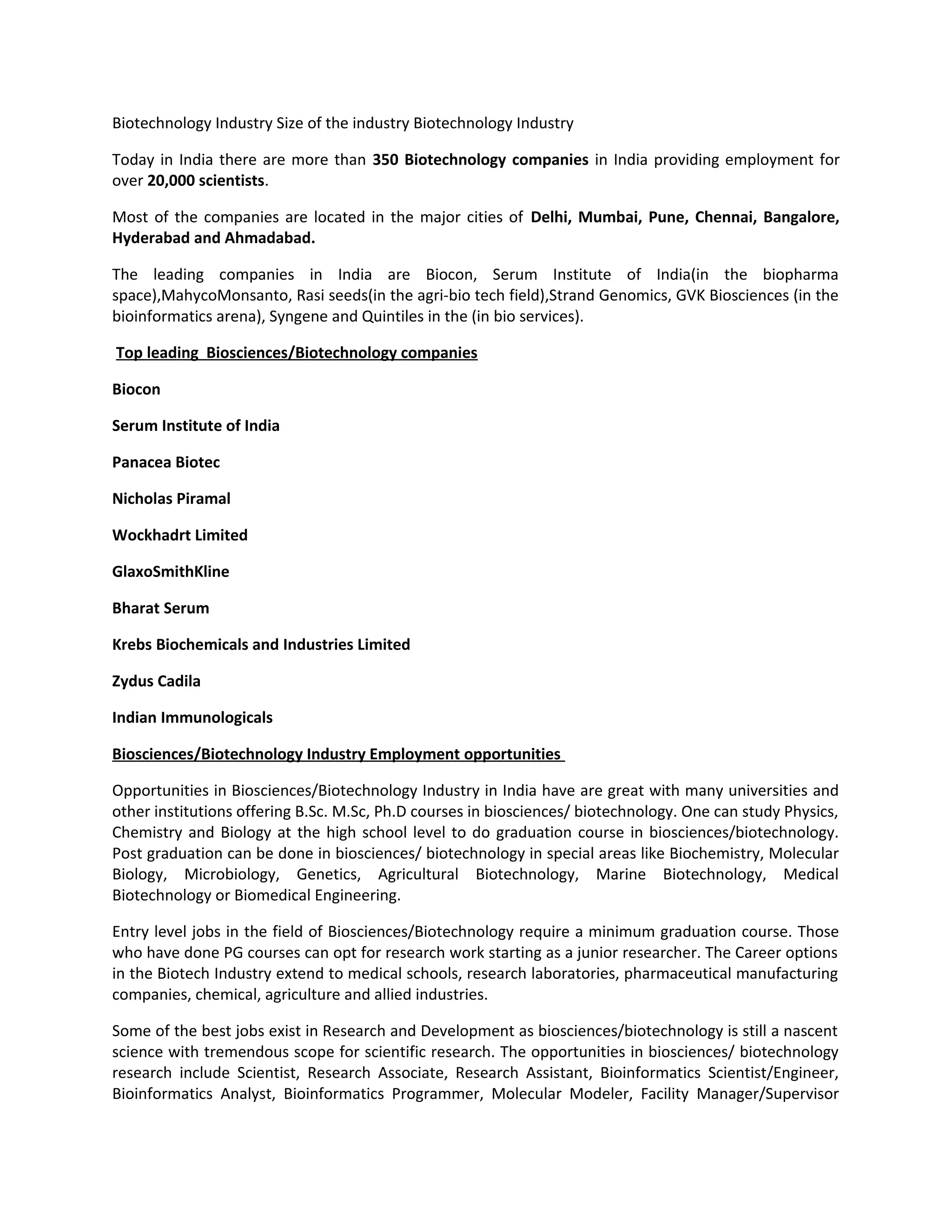 Career in biosciences and biotechnology | RTF