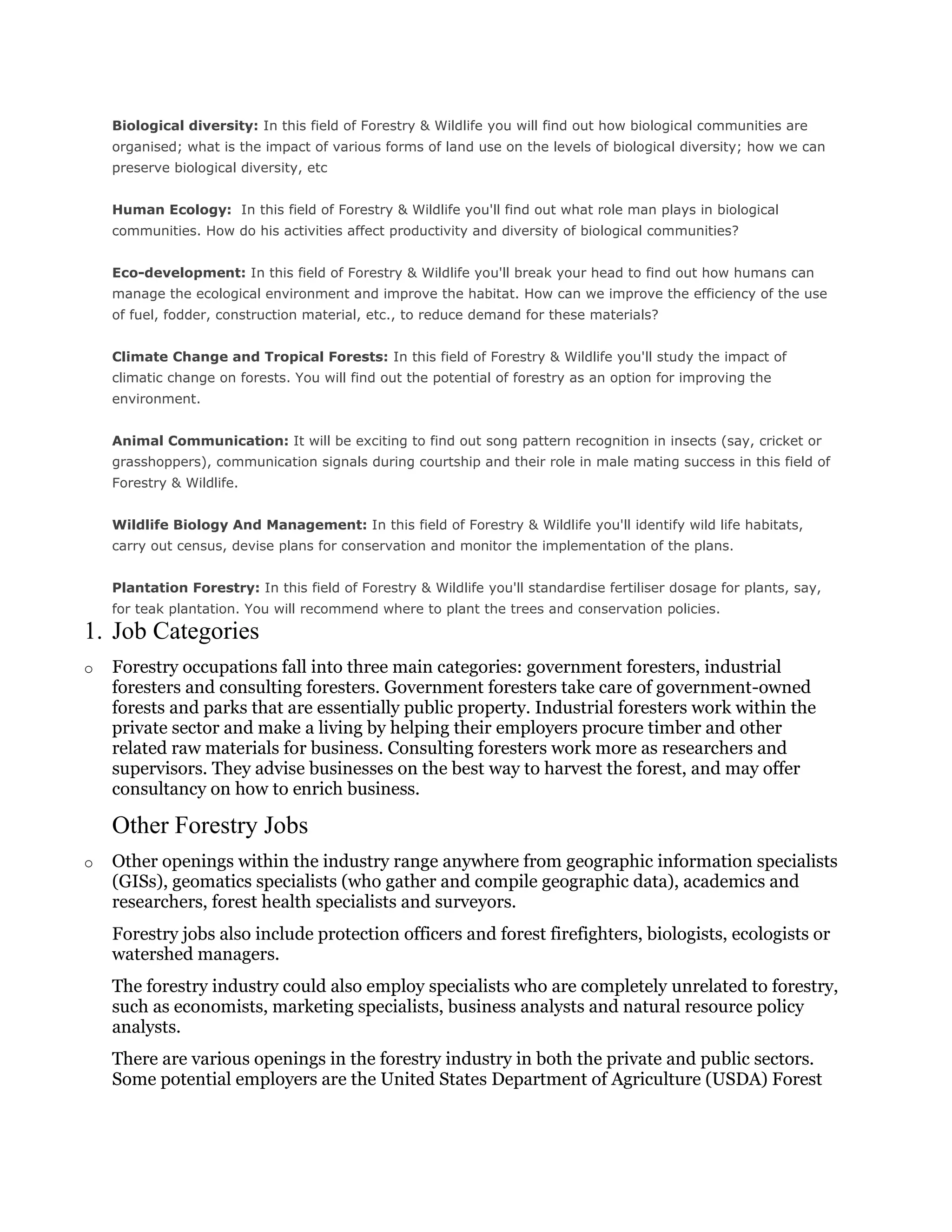 Career in forestry | DOCX