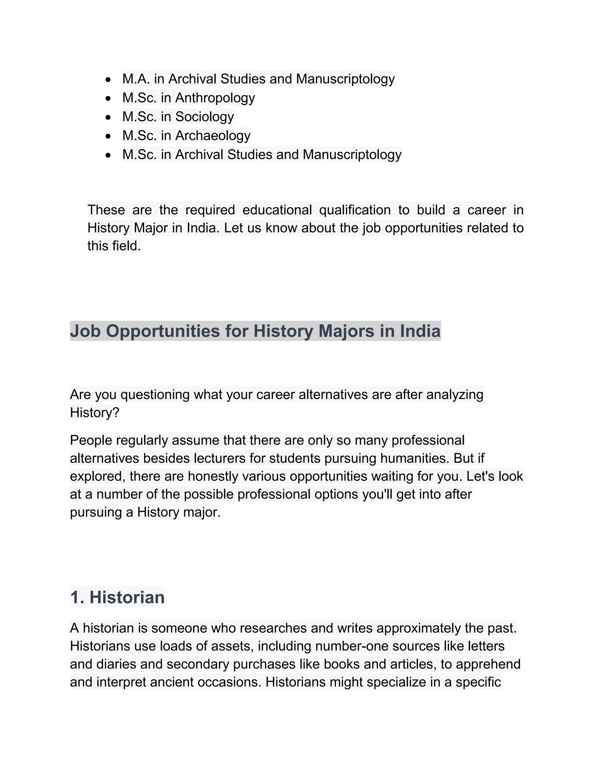 Career in History Major | DOCX