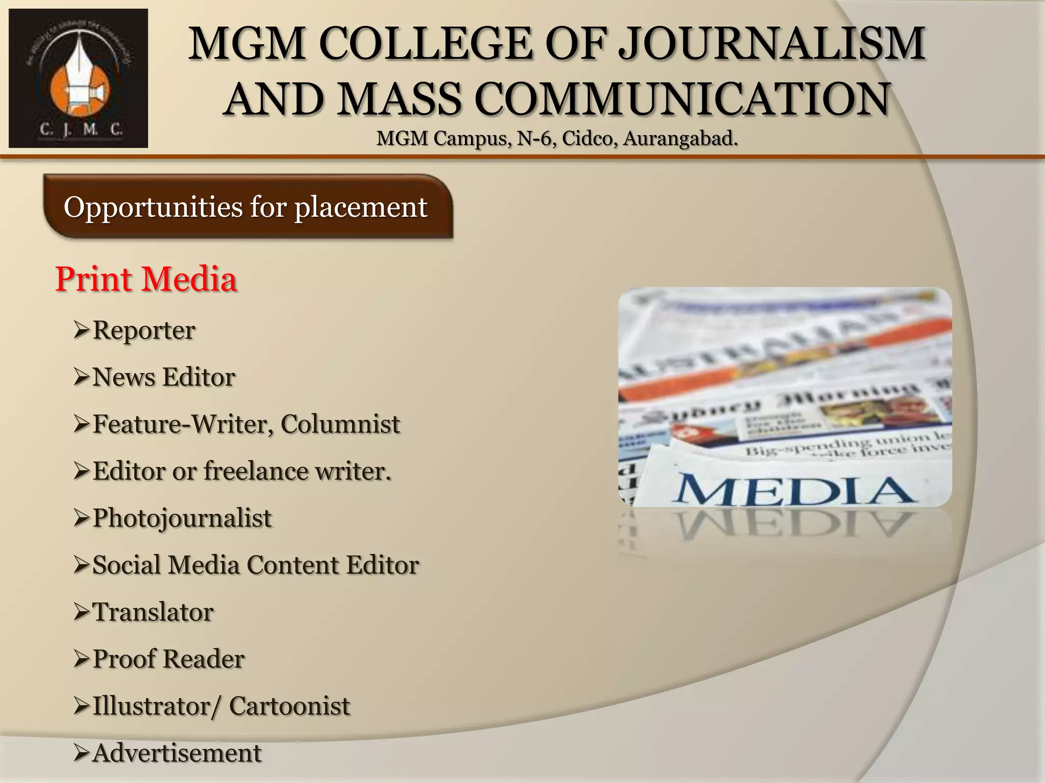 Career Opportunities in journalism and Mass Communication | PPTX