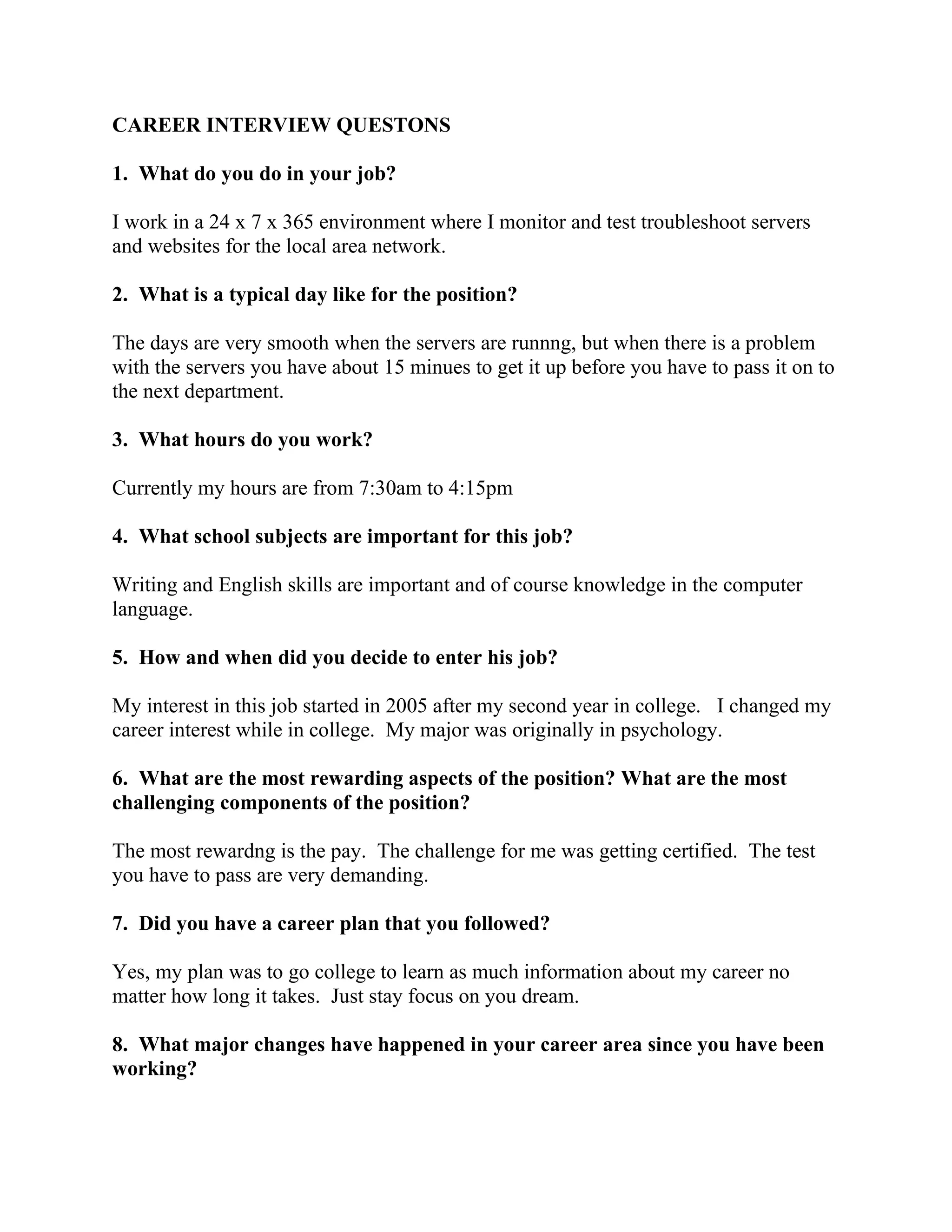 Career interview questons | PDF