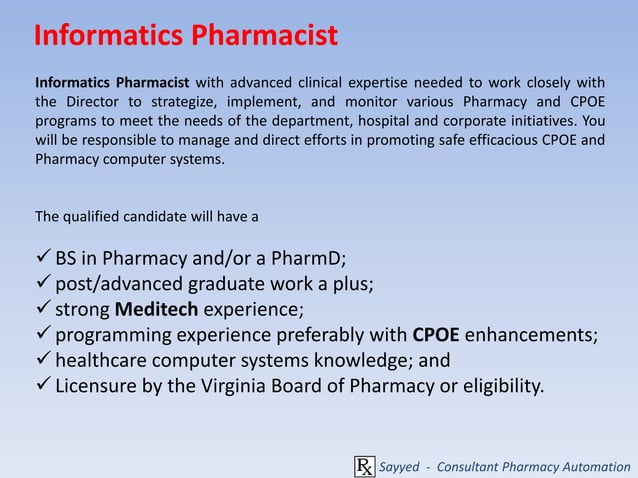 Career in Pharmacy Information - Roles and Responsibilities | PPT