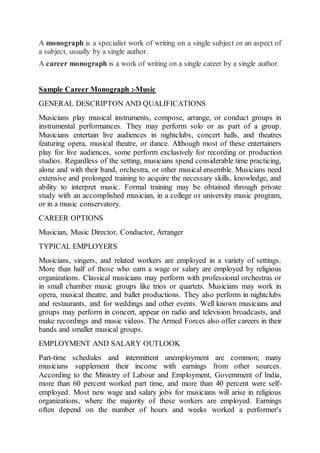 M.Ed Guidance & Counselling I Assignment Career monograph on music ...