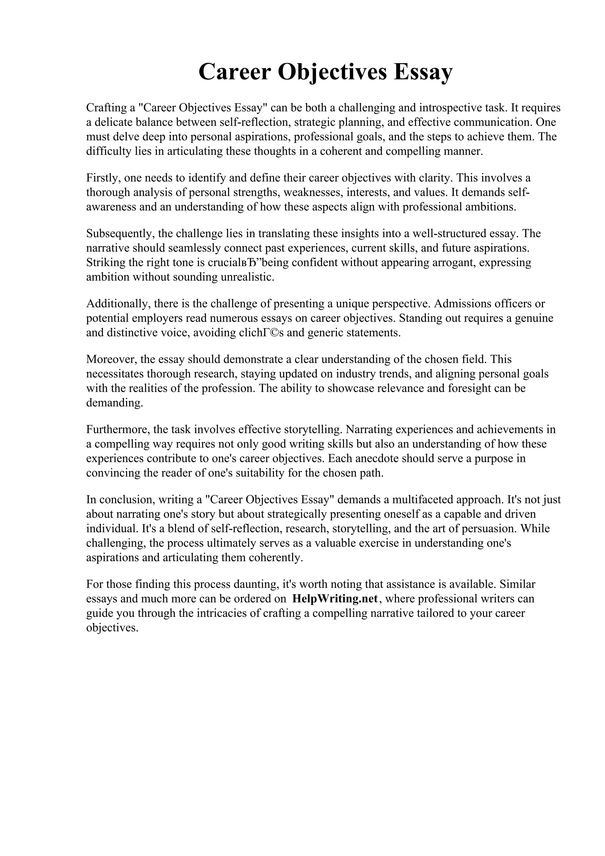 Career Objectives Essay | PDF