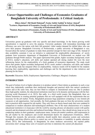 Career Opportunities and Challenges of Economics Graduates | IJRISS | PDF