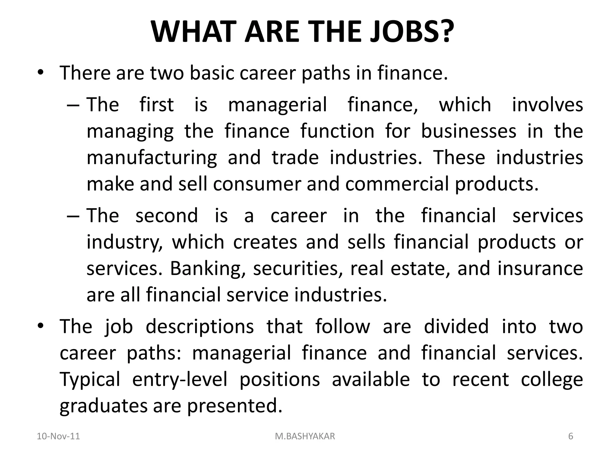 Career opportunities in finance | PPTX