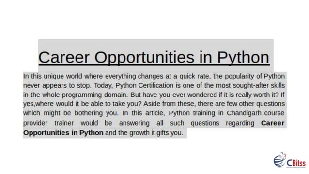 Career opportunities in python | PPTX | Programming Languages | Computing