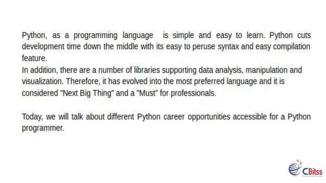 Career opportunities in python | PPTX | Programming Languages | Computing