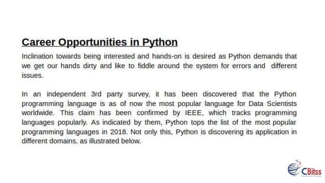 Career opportunities in python | PPTX | Programming Languages | Computing