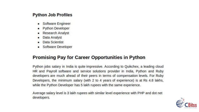 Career opportunities in python | PPTX | Programming Languages | Computing