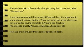 Career Option for Students of Pharmacy | PPT