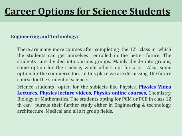 Career options for science students | PPTX | College Planning | College ...