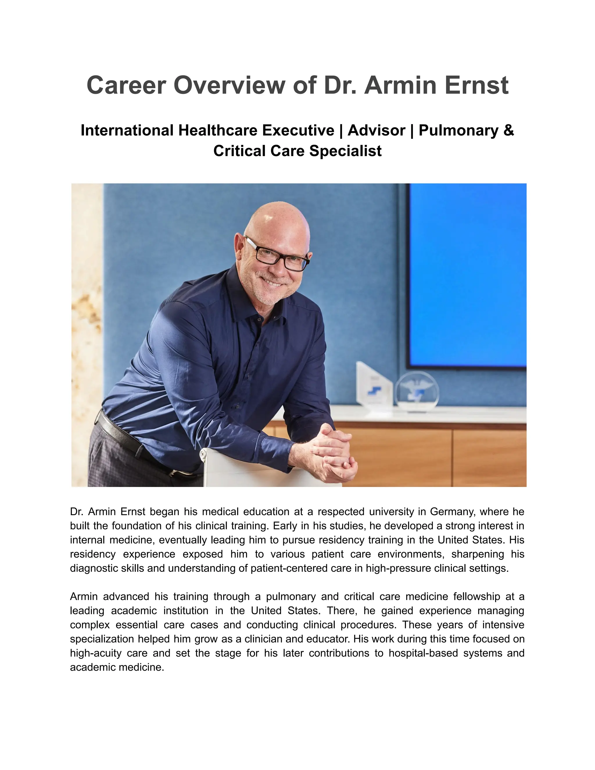 Career Overview of Dr. Armin Ernst of Malta | PDF