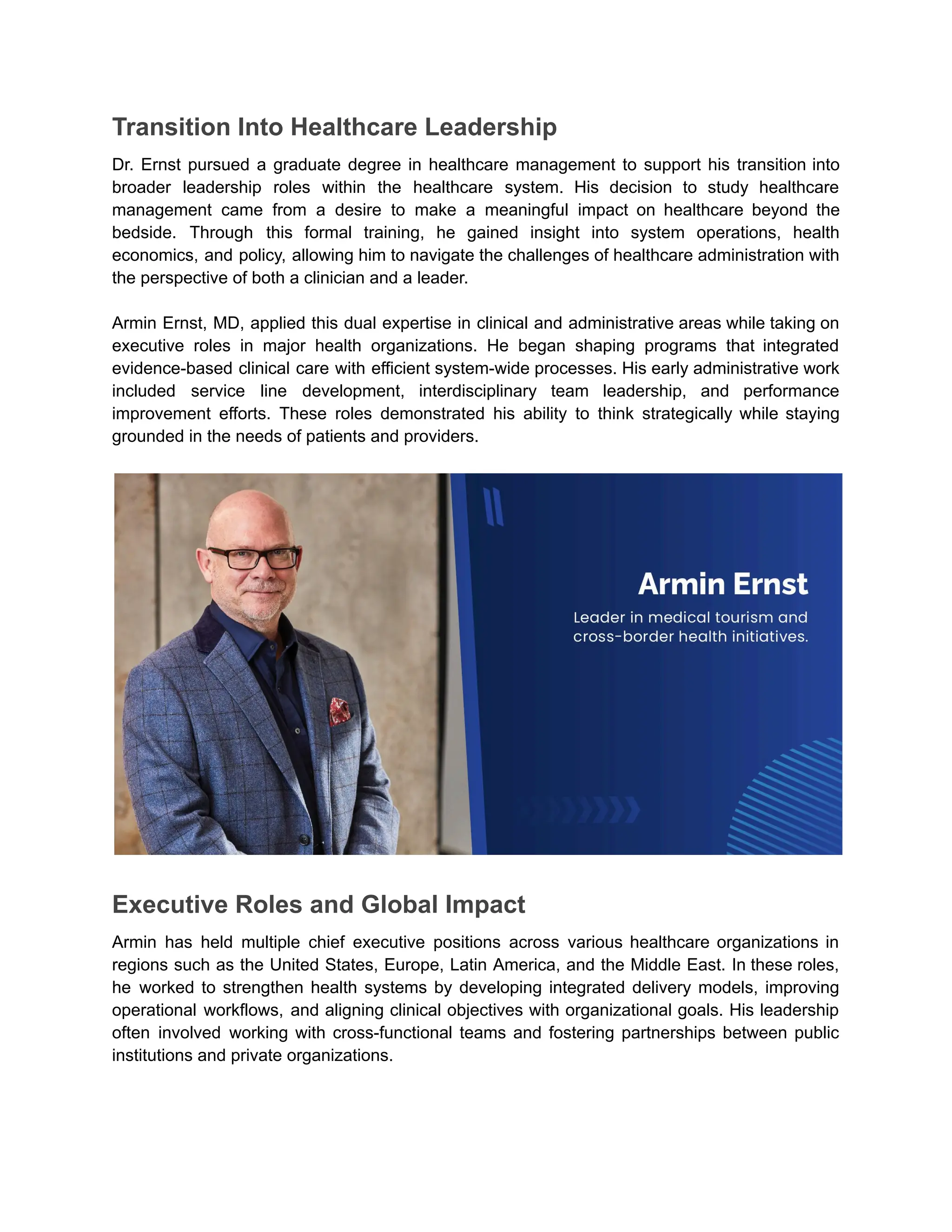 Career Overview of Dr. Armin Ernst of Malta | PDF